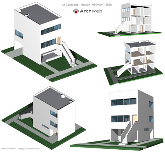 Maison "Minimum" 3D model - progetto di Le Corbusier