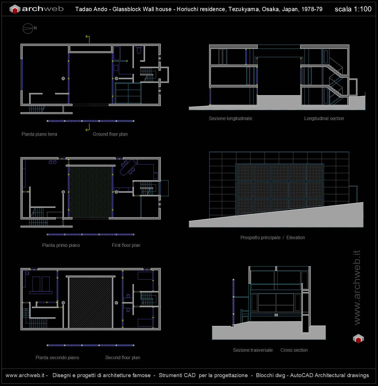 Horiuschi House Autocad - Glass Block Wall drawings
